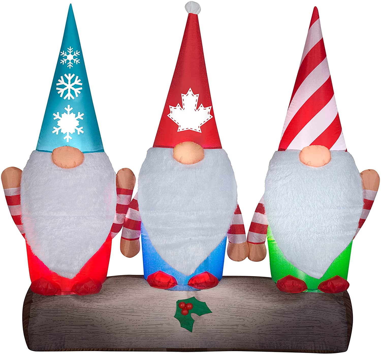 Gemmy 6' Airblown Inflatable Christmas Gnomes on Log, Outdoor Blow Up ...