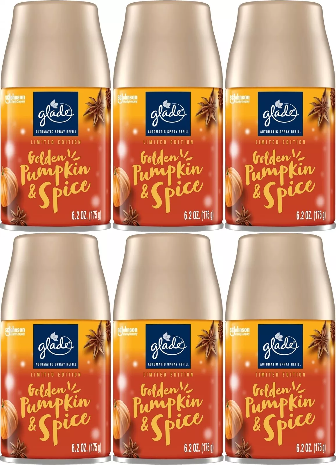 6 Glade Automatic Spray Refills Golden Pumpkin Spice 6.2oz Limited Ed ...