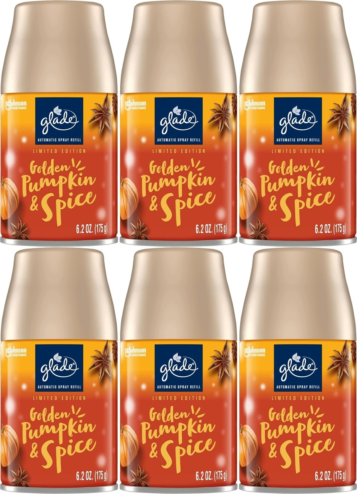 6 Glade Automatic Spray Refills Golden Pumpkin Spice 6.2oz Limited Ed ...