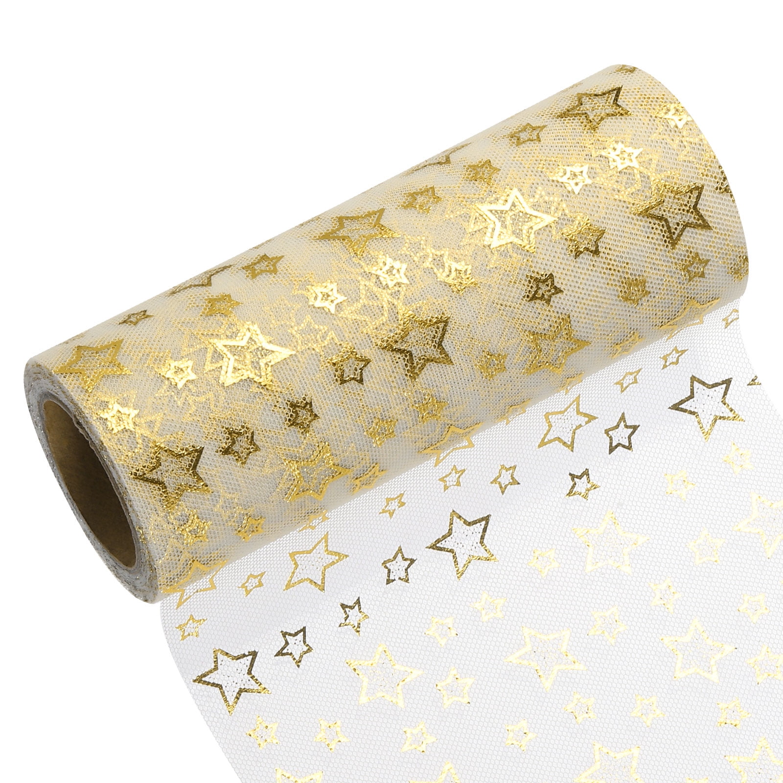 6" Gold Glitter Tulle Ribbon Rolls Shimmer Sequin Star Netting Fabric ...