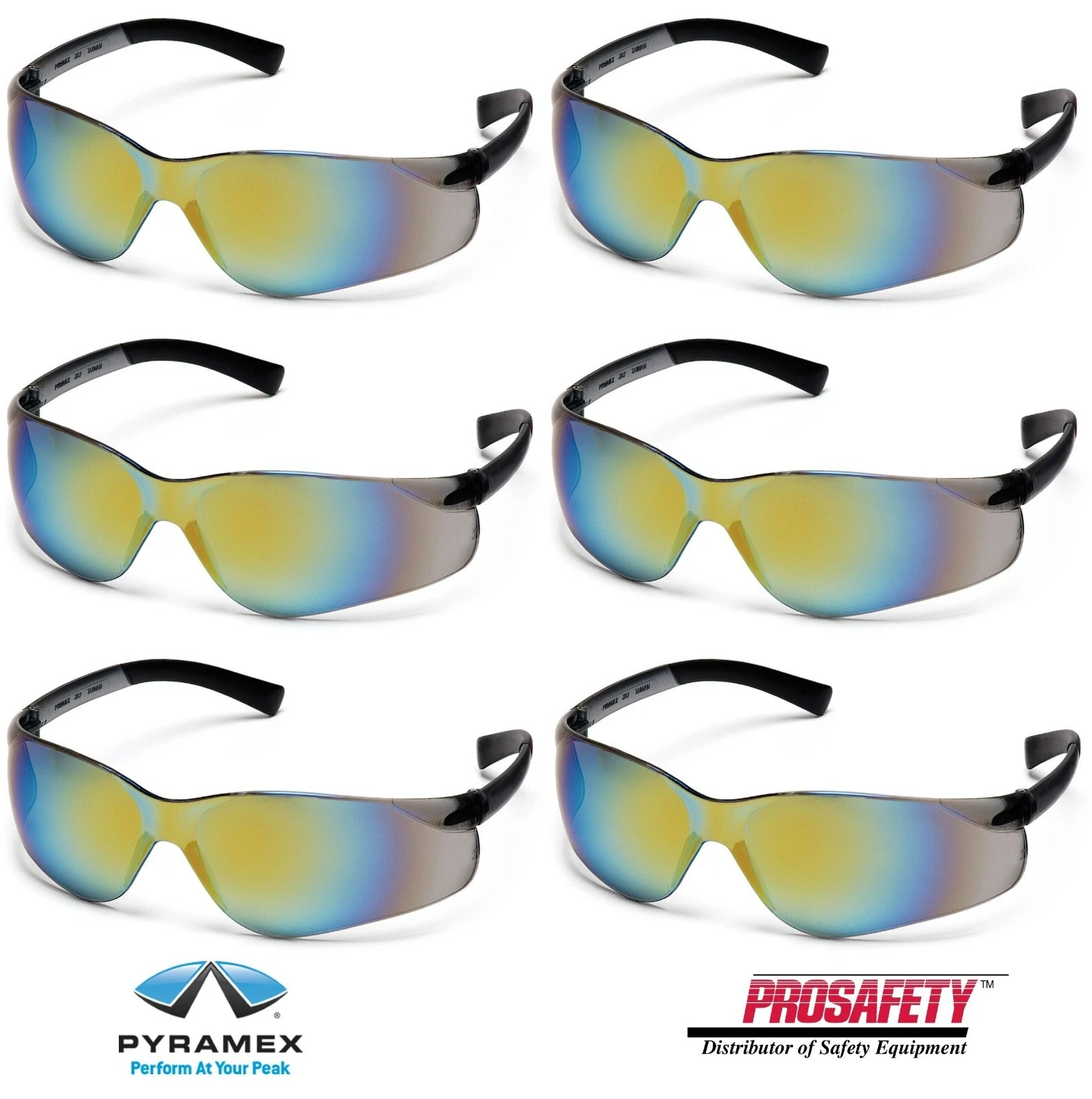 6- Gold Mirror Sunglasses Work Safety Glasses Uv Ansi Z87+ Protective ...