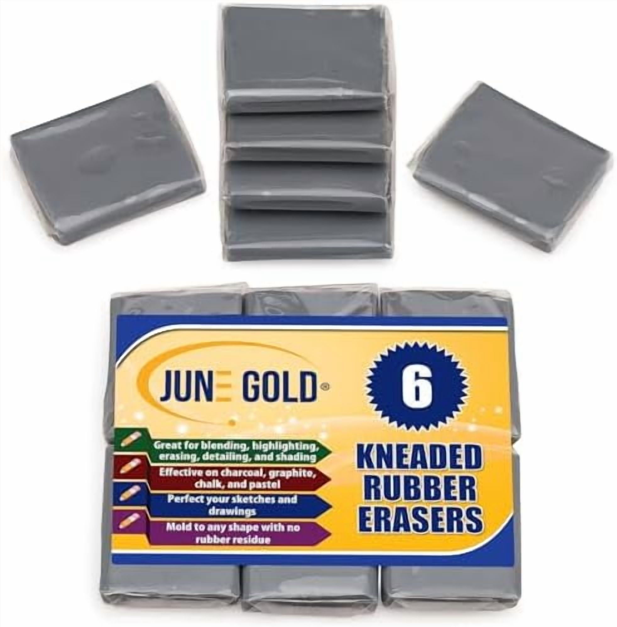 6 Gray Kneaded Erasers, Blend, Shade, Smooth, Correct, and Brighten ...