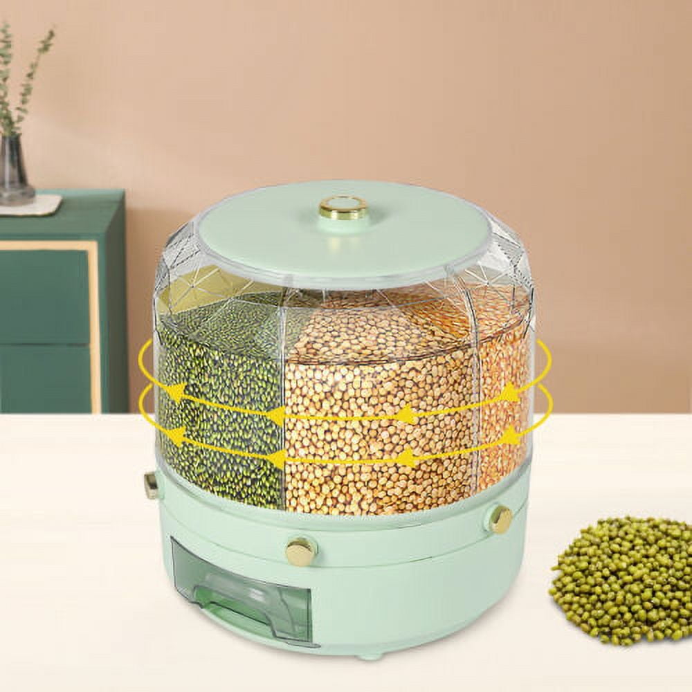 6-Grid 6KG Rice Dispenser Grain Container Cereal Storage Dry Food Glass ...