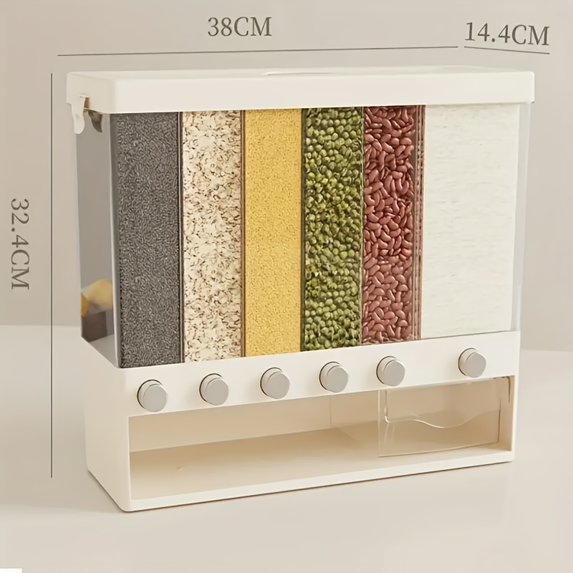 6 Grid Dry Food Dispenser, Wall Mounted Cereal Dispenser, Rice ...