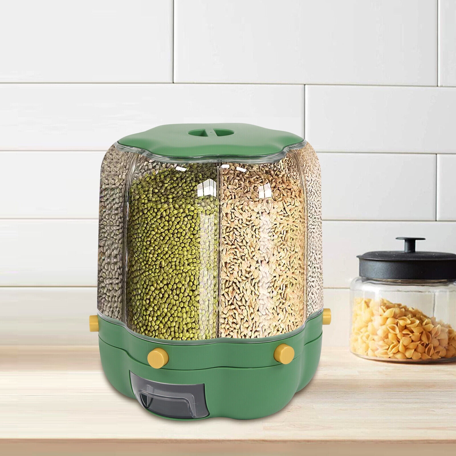 6-Grid Large Rotating Dry Food Dispenser Grain Bean Rice Storage ...