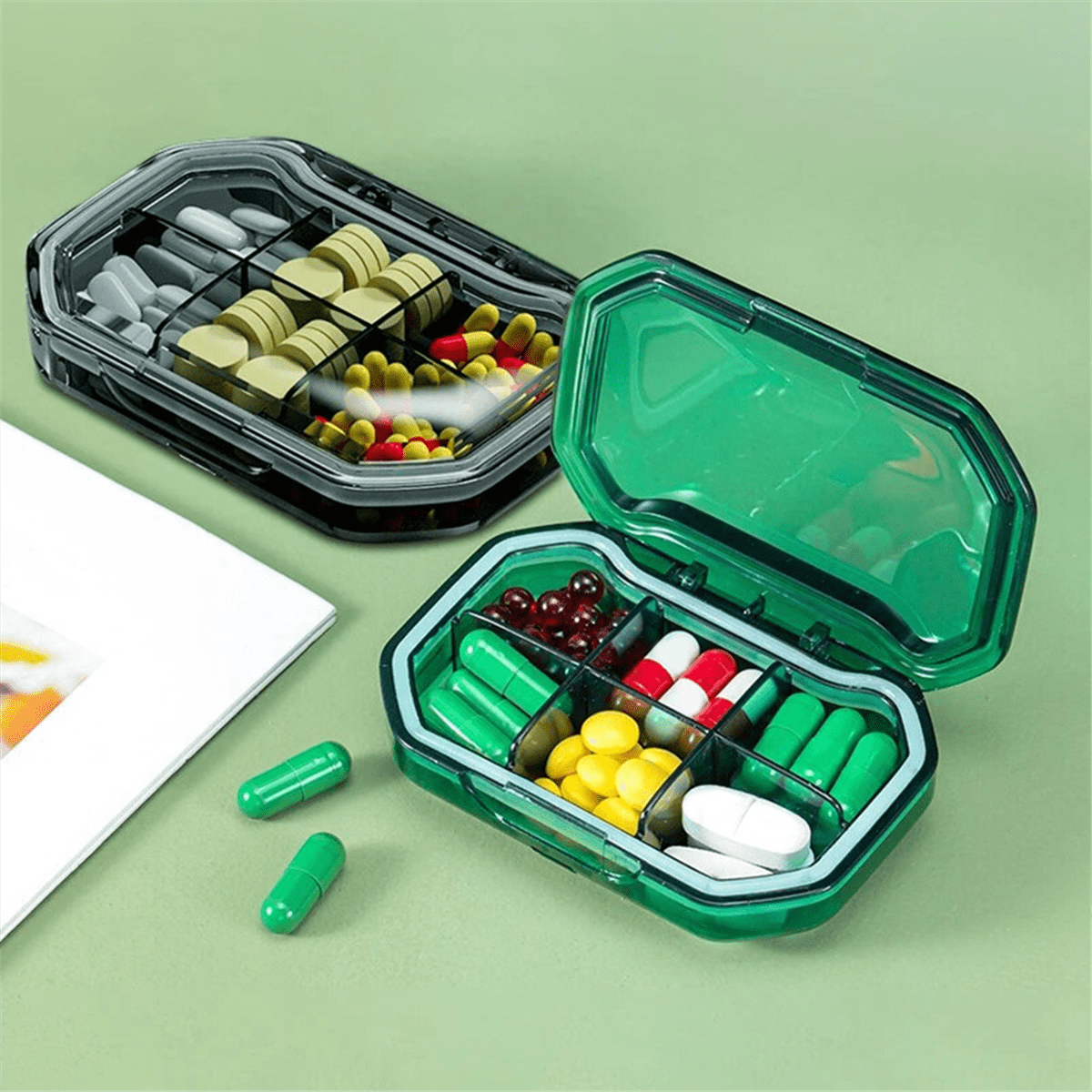 6 Grid Portable Medicine Box Large Capacity Sealed Transparent Moisture ...