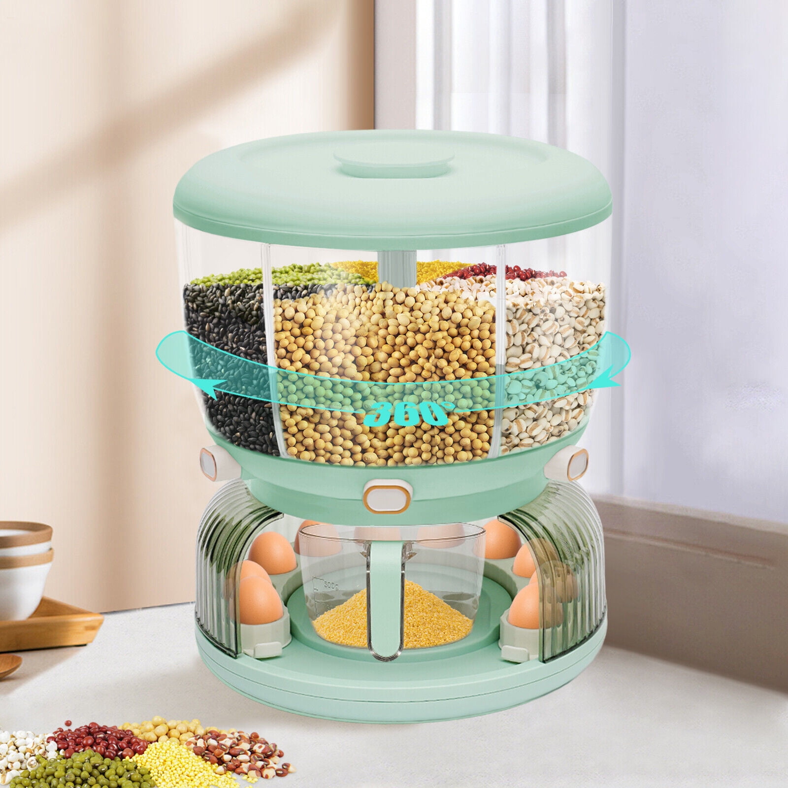 6-Grid Rice Dispenser Cereal Dry Food Grain Storage Container Kitchen ...