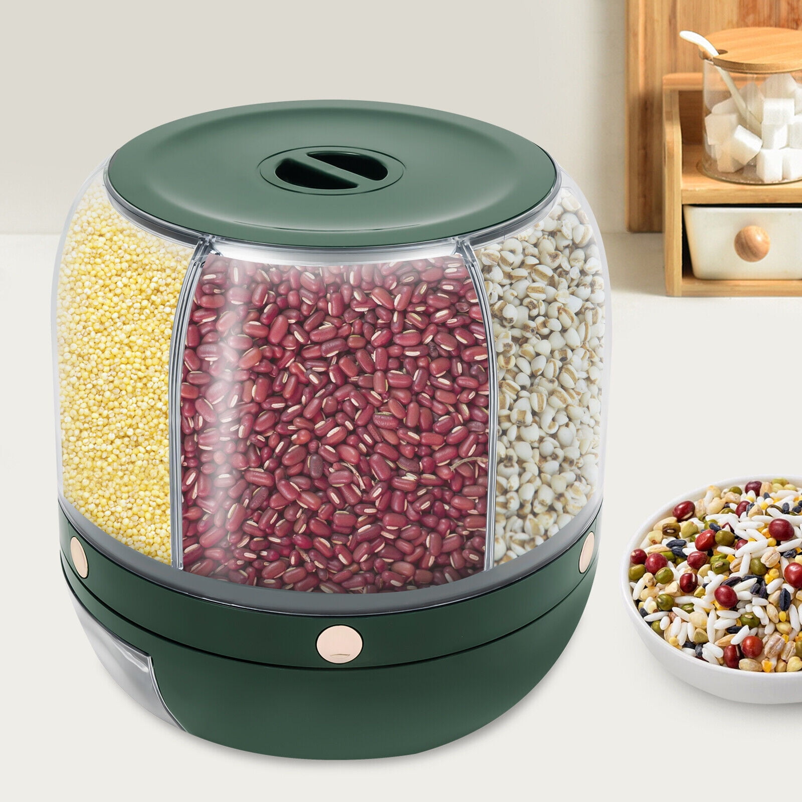 6-Grid Rice Dispenser Countertop Food Storage Container Tank Rotating ...