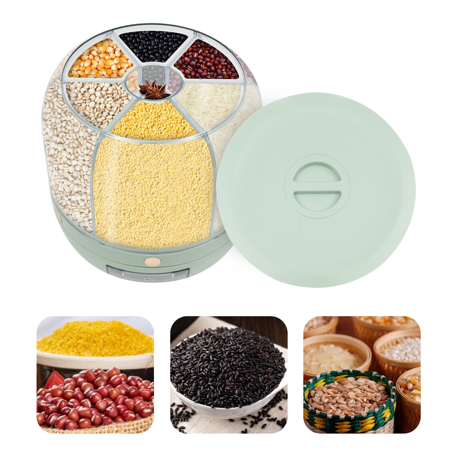 6-Grid Rice Dispenser Countertop Food Storage Container Tank Rotating ...