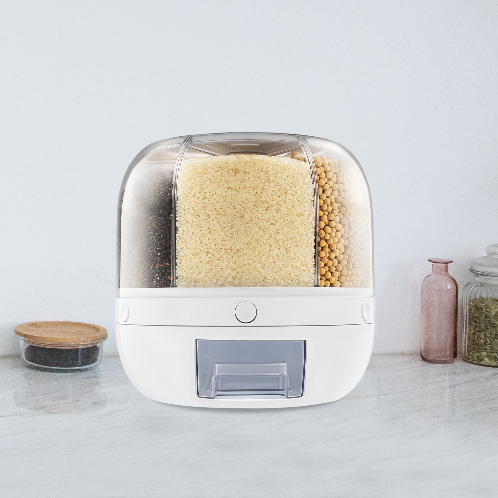 6-Grid Rice Dispenser Countertop Food Storage Container Tank Rotating ...