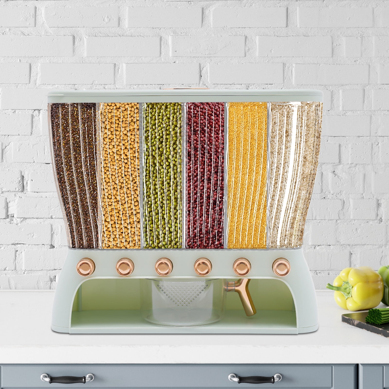 6 Grid Rice Storage Dry Food Dispenser Grain Dispenser with Measuring ...