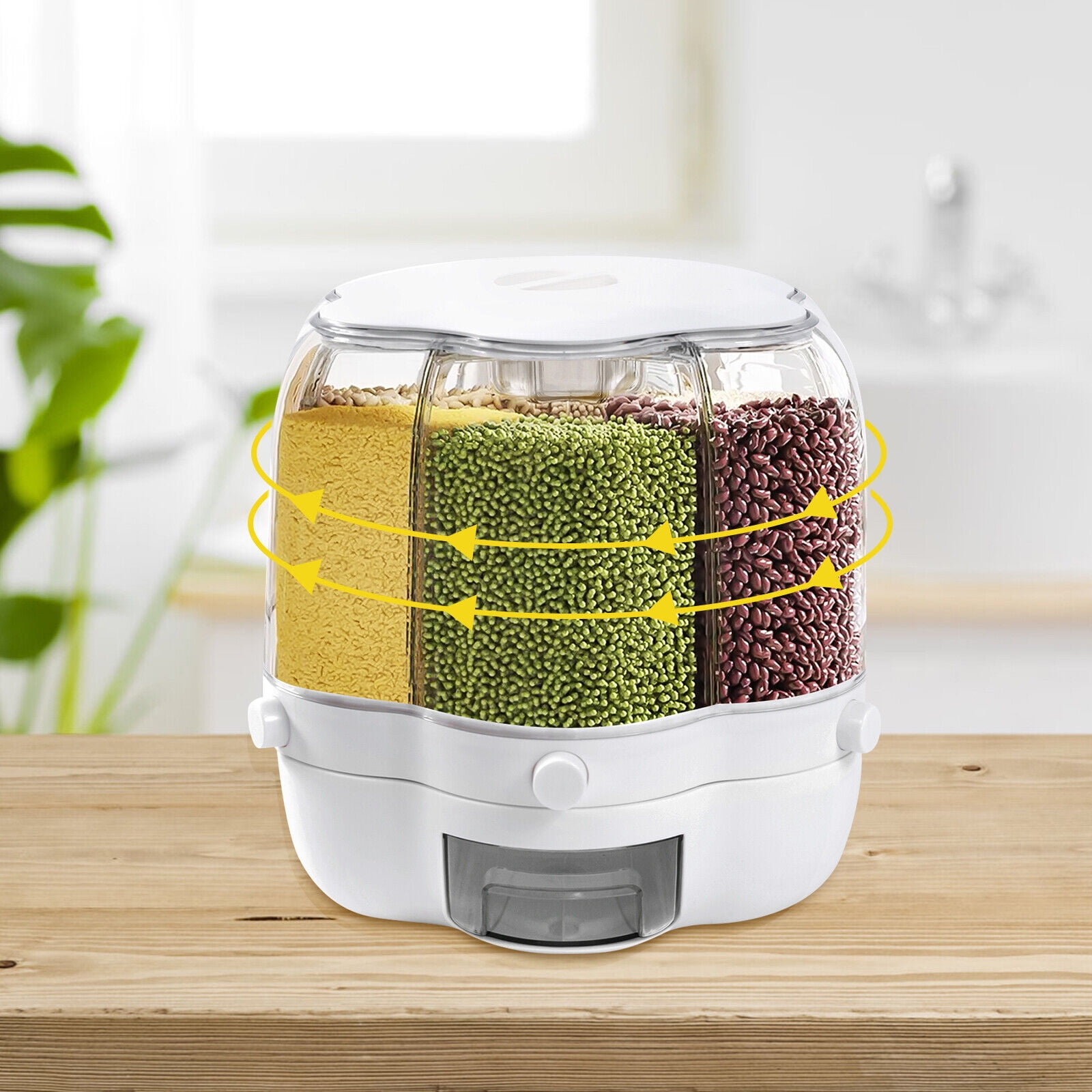 6-Grid Rotating Dry Food Dispenser Kitchen Rice Flour Sugar Grain ...