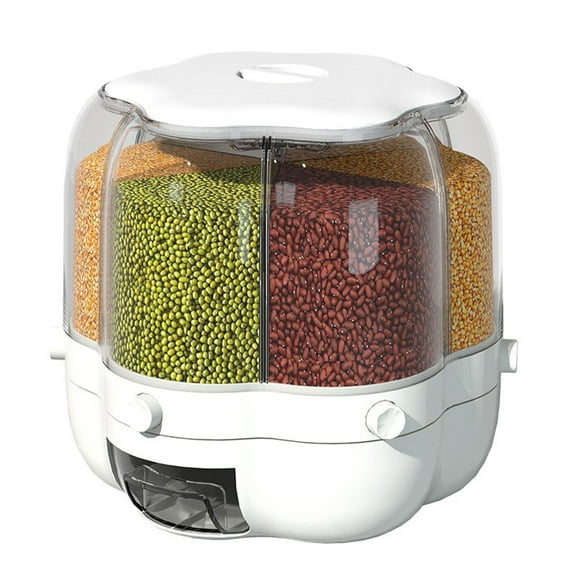 6-Grid Rotating Food Dispenser, 360° Rotary Rice And Grain Storage ...