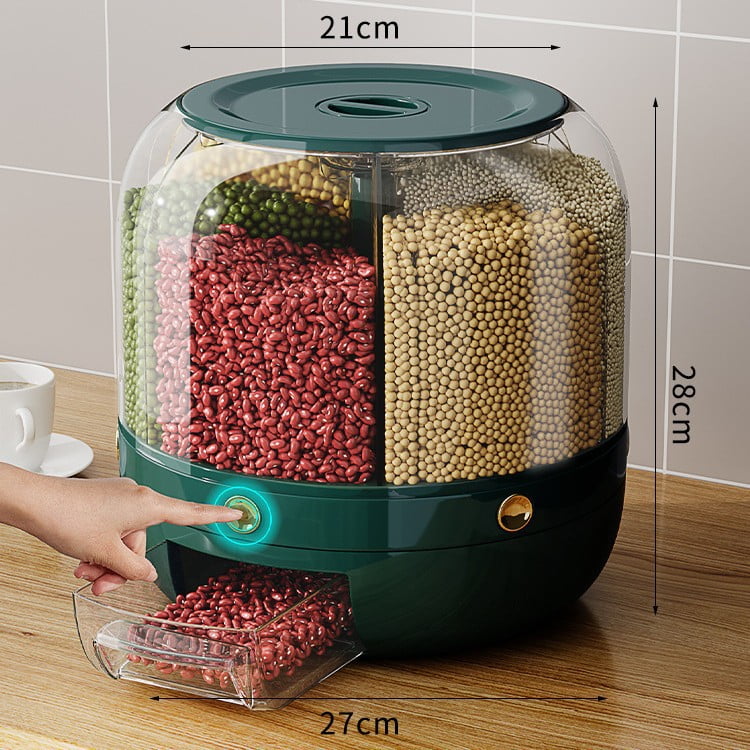 6-Grid Rotating Food Dispenser, 360° Rotary Rice And Grain Storage ...