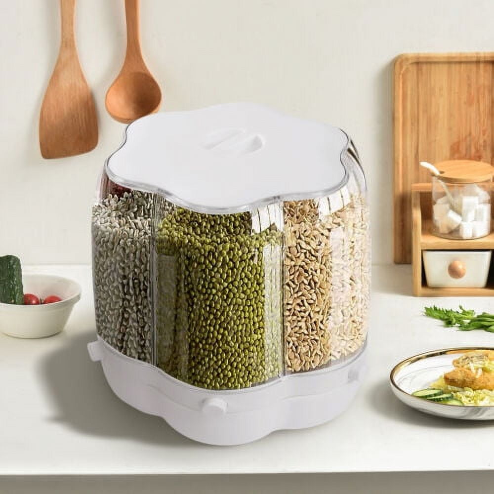 6-Grid Rotating Food Dispenser Rice Grains Container Flour Storage ...