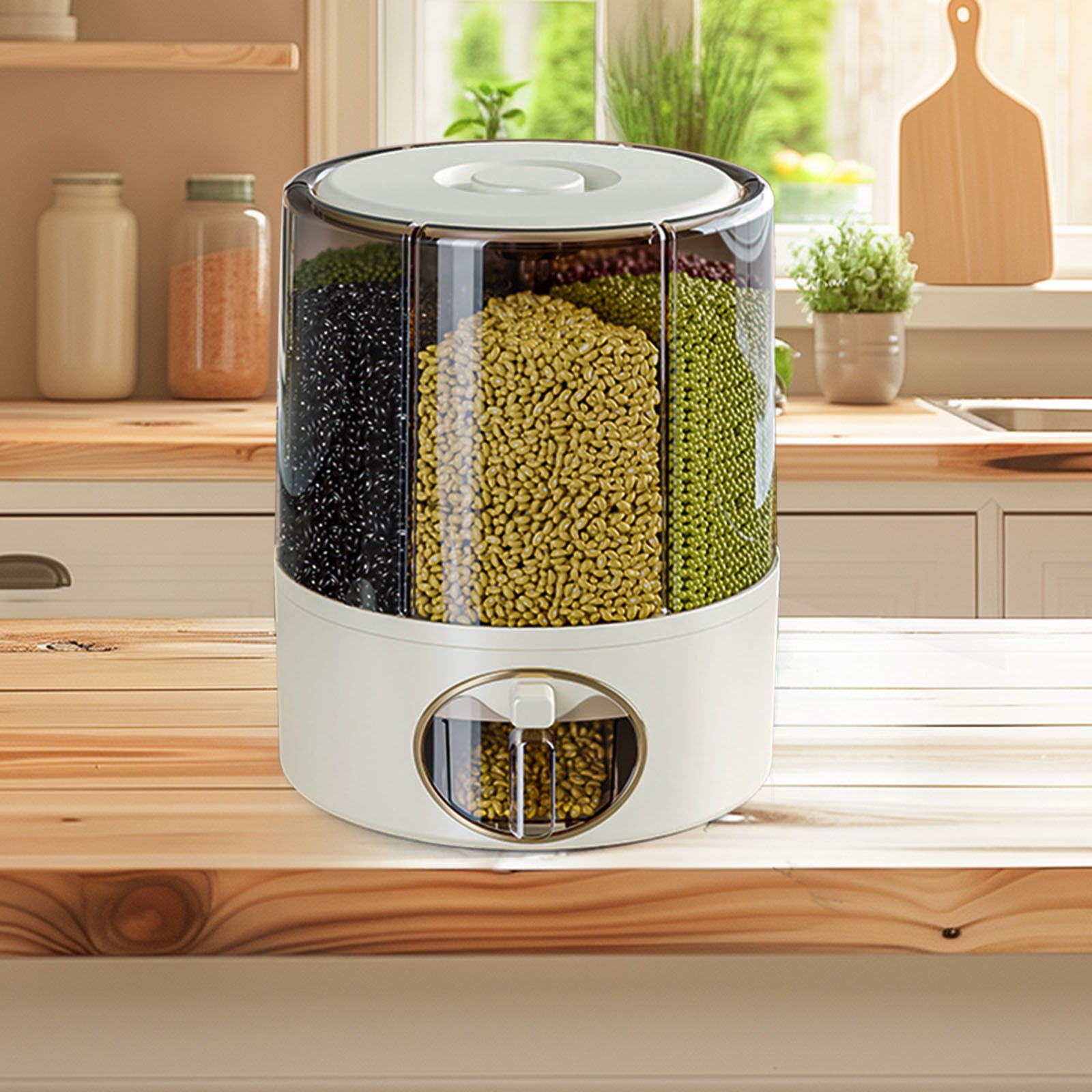 6-Grid Rotating Rice Dispenser - 360° Transparent Grain Storage Bin ...