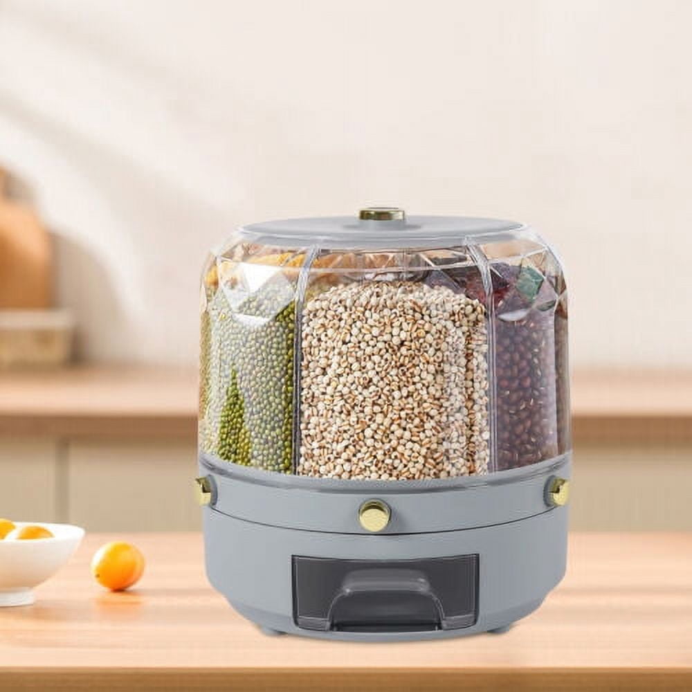 6-Grid Rotating Rice Dispenser Dry Grain Food Storage Container Tank ...
