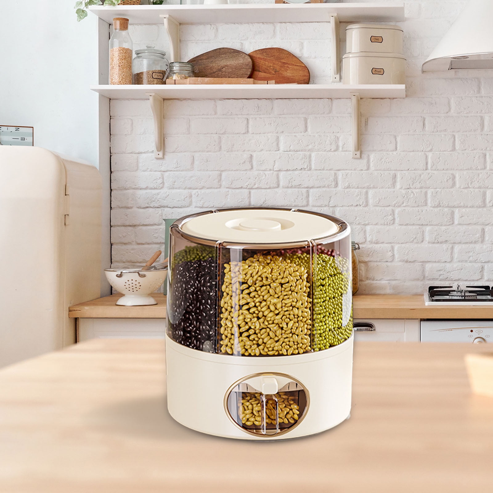 6 Grid Rotating Rice Dispenser Kitchen Grain Storage Container with One ...