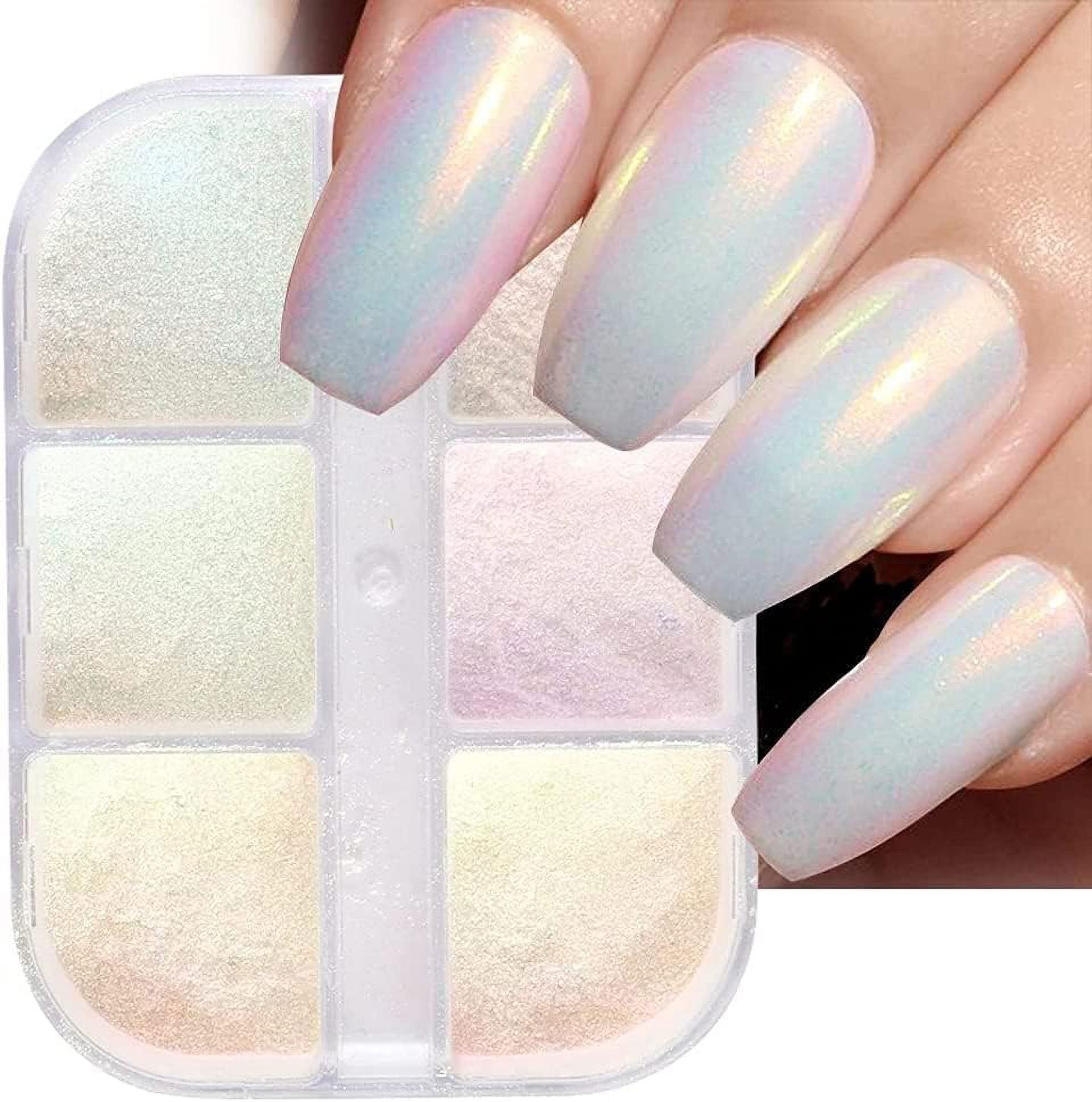 6 Grids Chrome Nail Powder Pearl Shell Holographic Nail Glitter Mirror ...