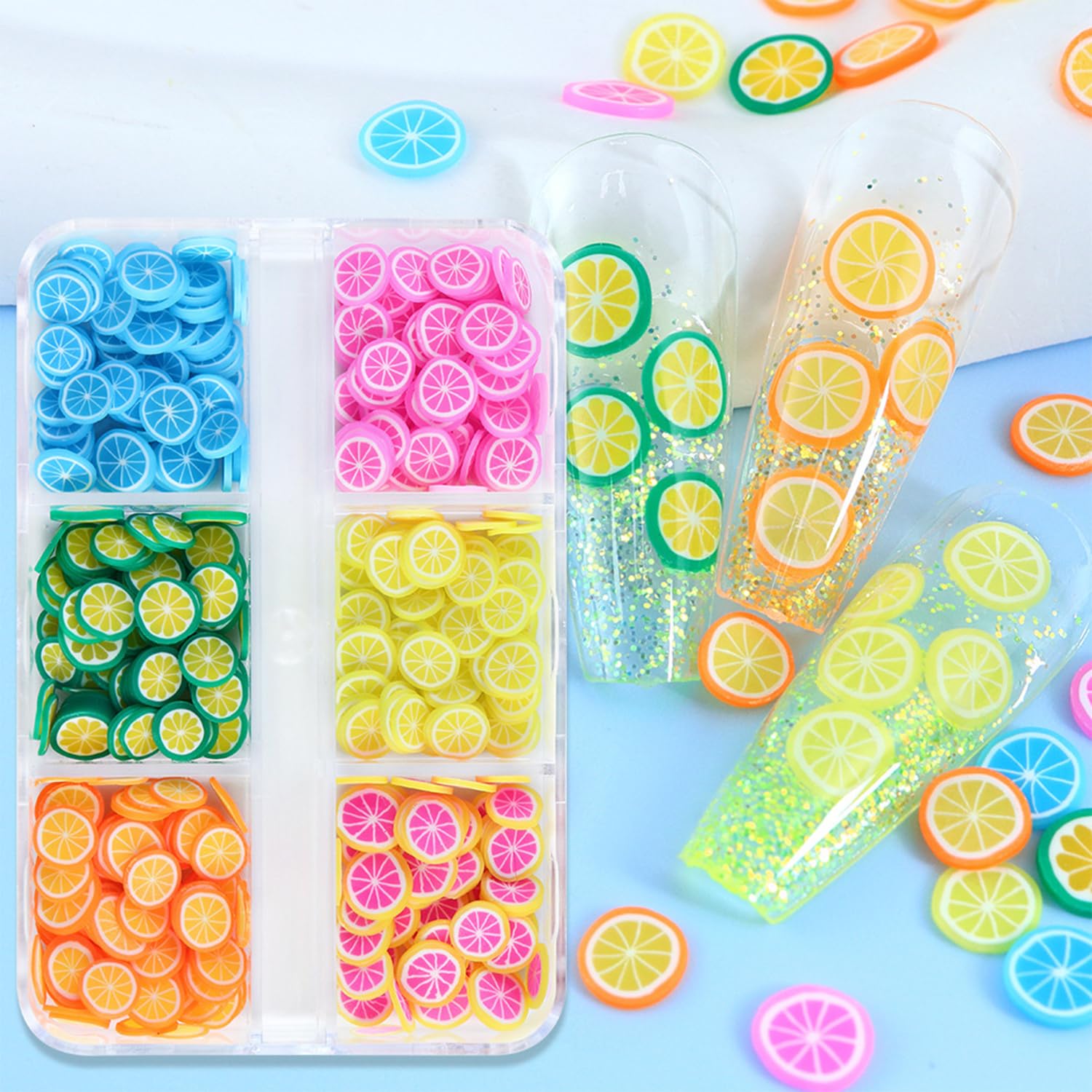 6 Grids Fruit Nail OIF8 Art Slices Orange Lemon Pomelo Designs Summer ...