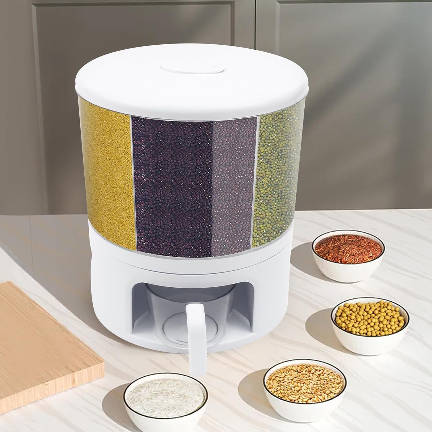 6 Grids Rice & Grain Storage Container 11kg Rice Dispenser 360 ...