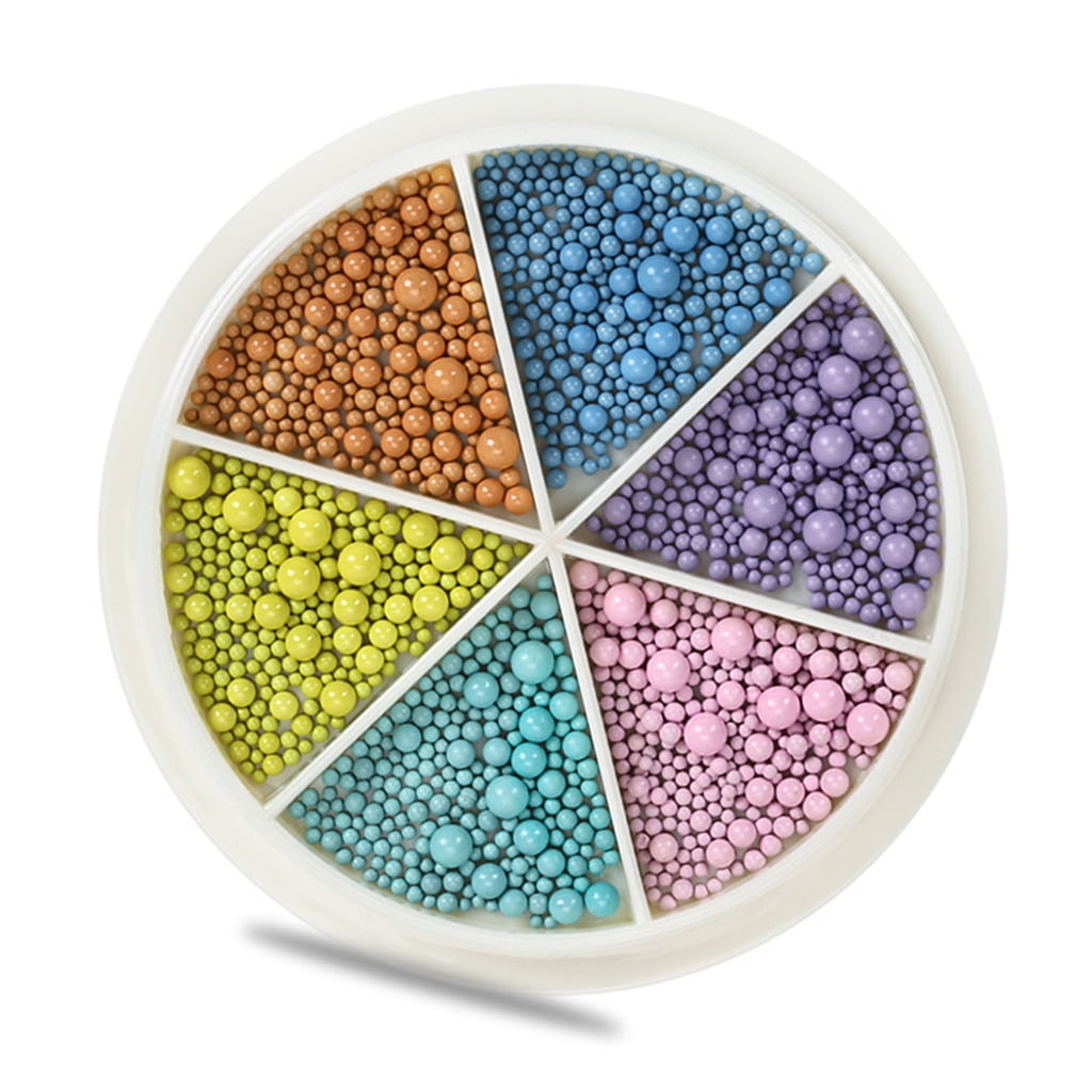 6 Grids Round Nails Beads Metal Nails Art Beads Manicure Charms ...
