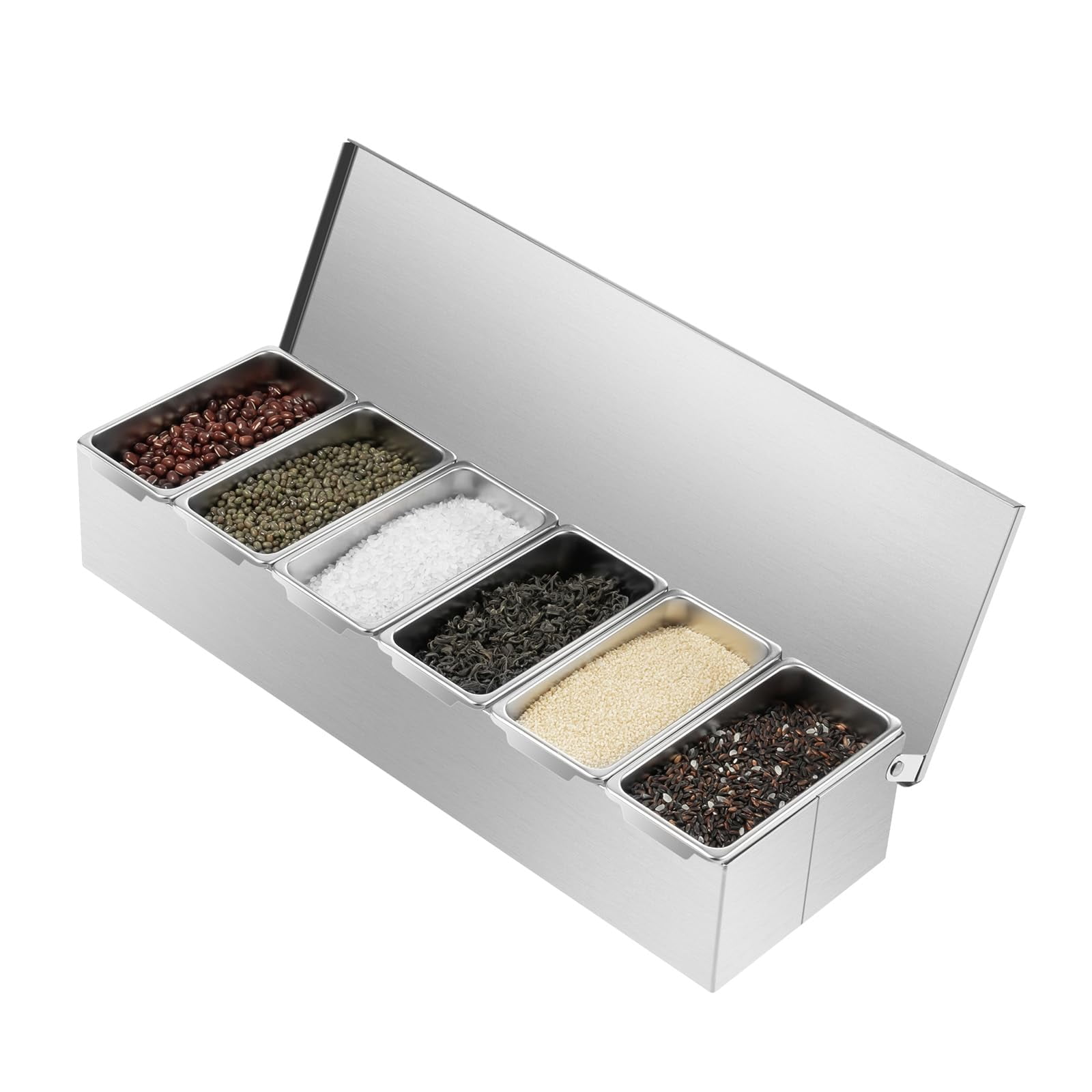 6 Grids Seasoning Spice Box Jar, Condiment Dispenser with Lid Food ...