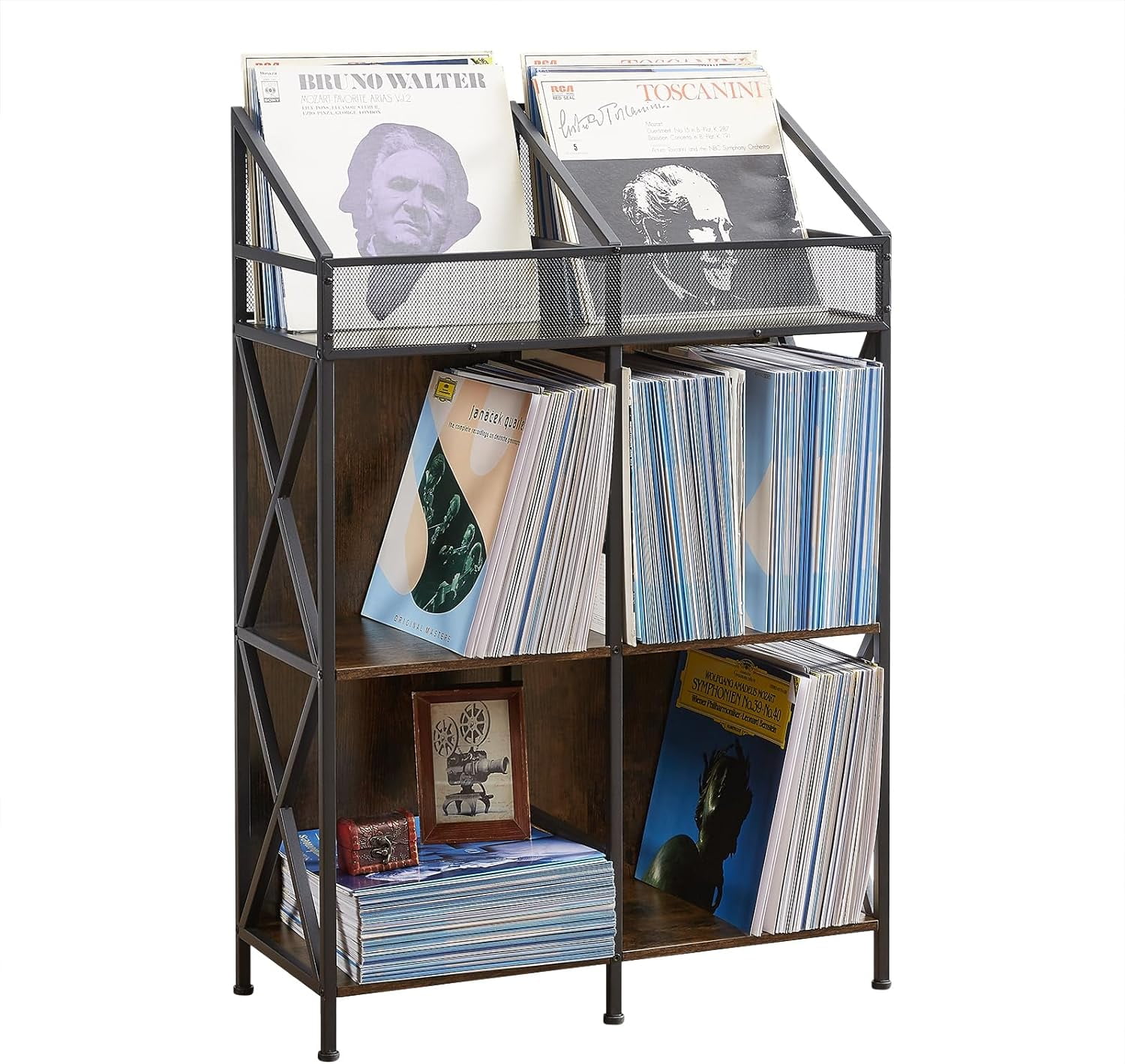 6 Grids Vinyl Record Storage Holder Rack， Wooden Record Display Table ...