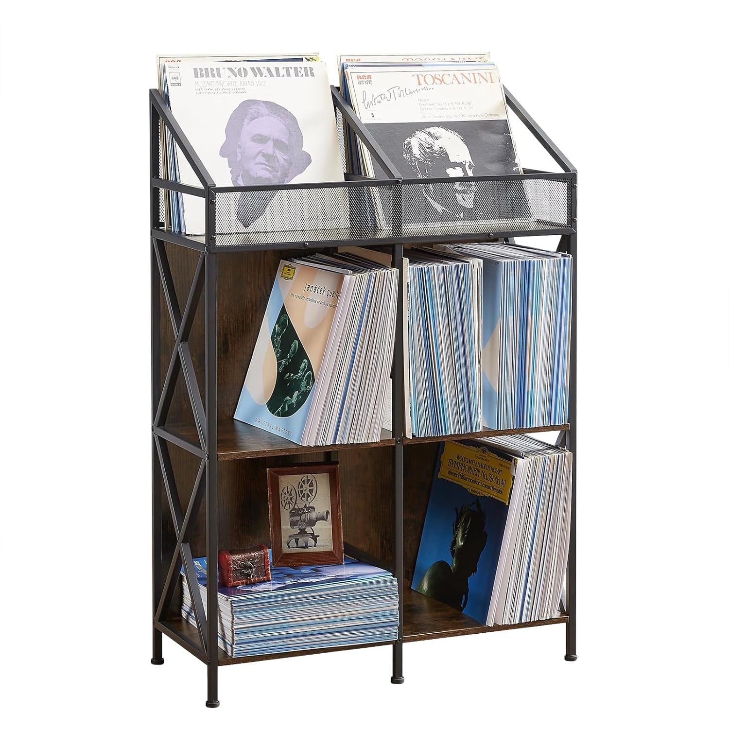 6 Grids Vinyl Record Storage Holder Rack， Wooden Record Display Table ...