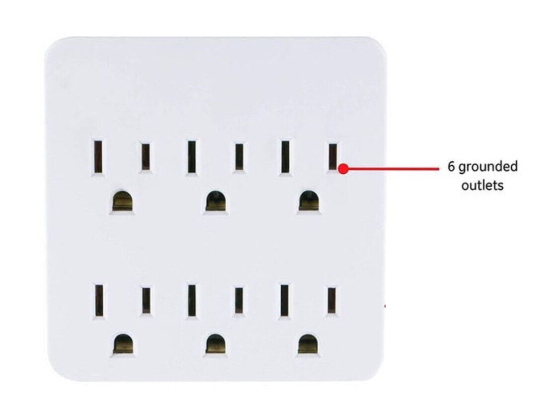 6 Grounded Outlets Tap Electric General Wall Outlet Extender 6 Prong ...