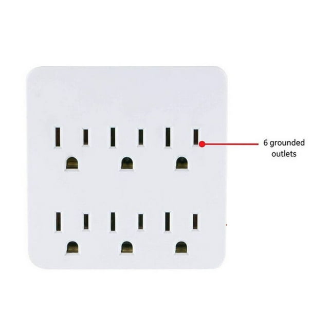 6 Grounded Outlets Tap Electric General Wall Outlet Extender 6 Prong ...
