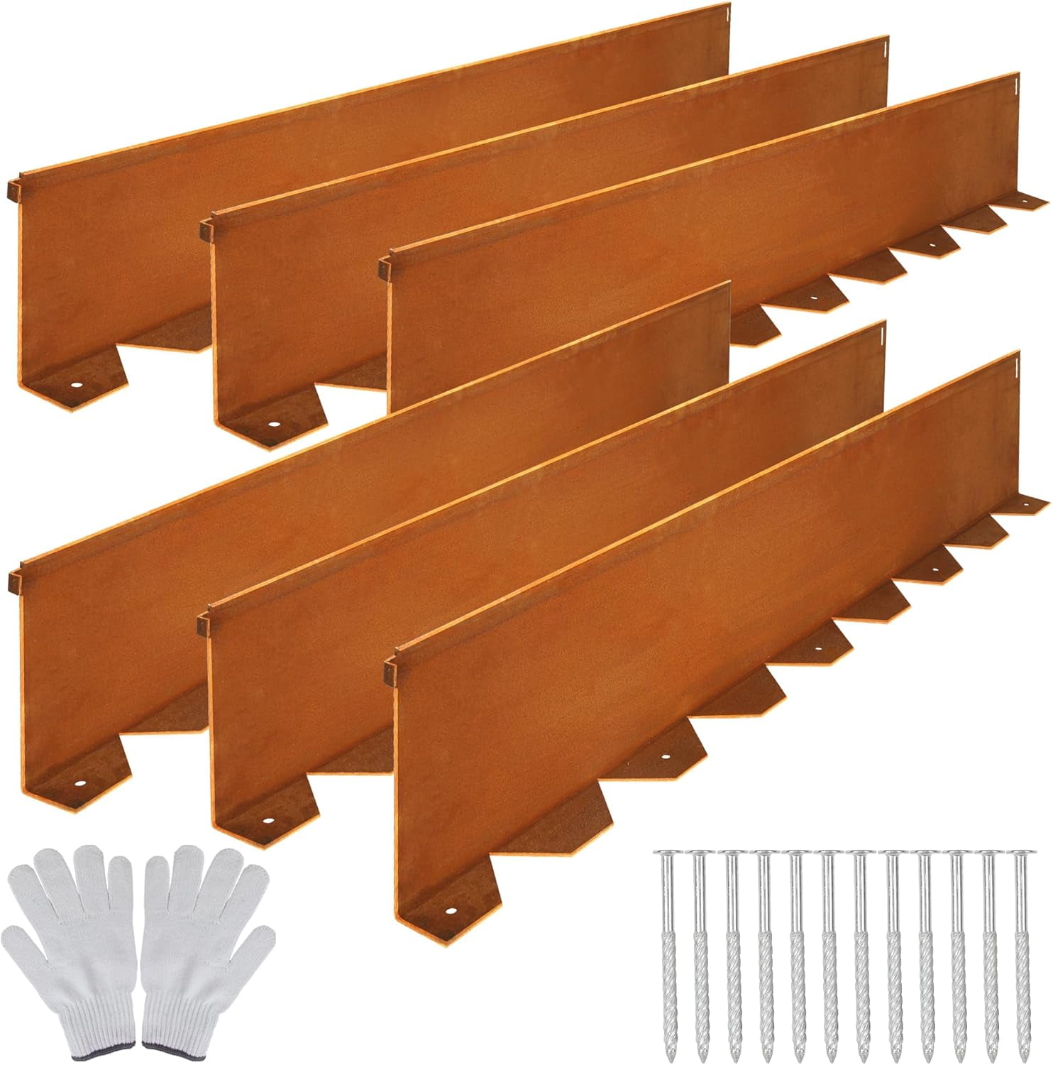 6" H No Dig Corten Steel Garden Landscape Edging Strips, 6pcs Bendable ...