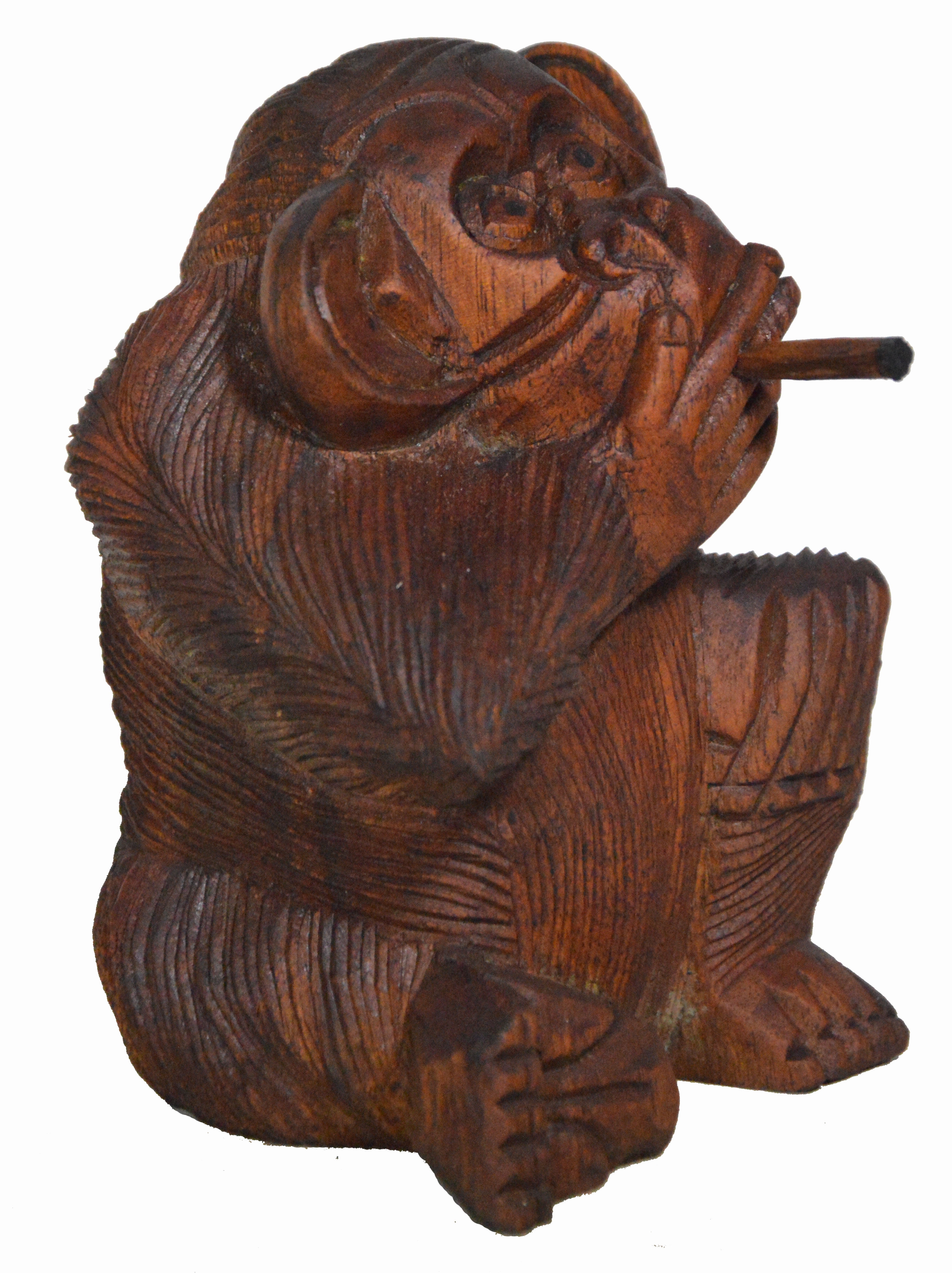 6" Hand Carved Wooden Monkey with CIGAR SMOKING Pipe Cigarette Statue ...