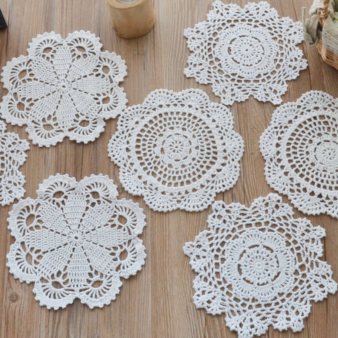 6 Hand Crochet Lace Doilies For Tables Dressers White Round Wedding Bar ...