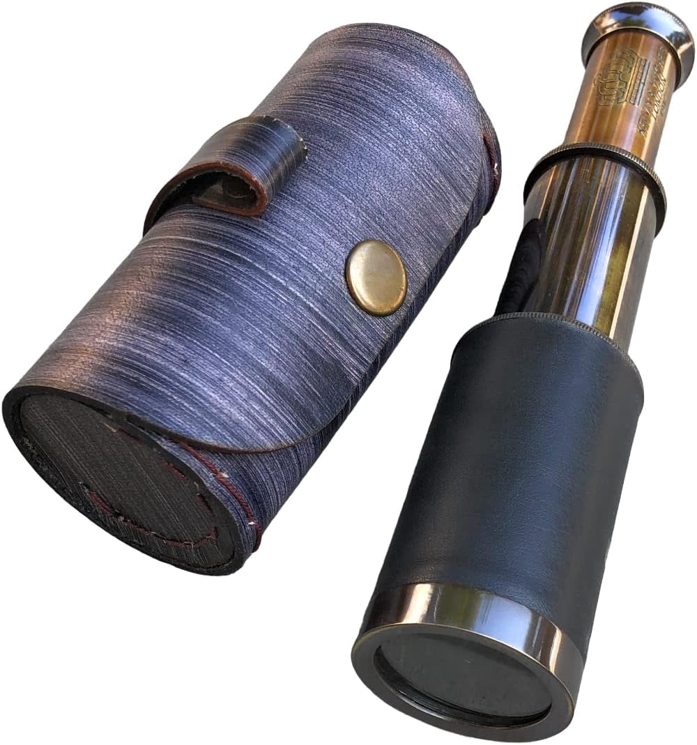 6" Handheld Brass Telescope with Leather Case Pirate Navigation Marine ...