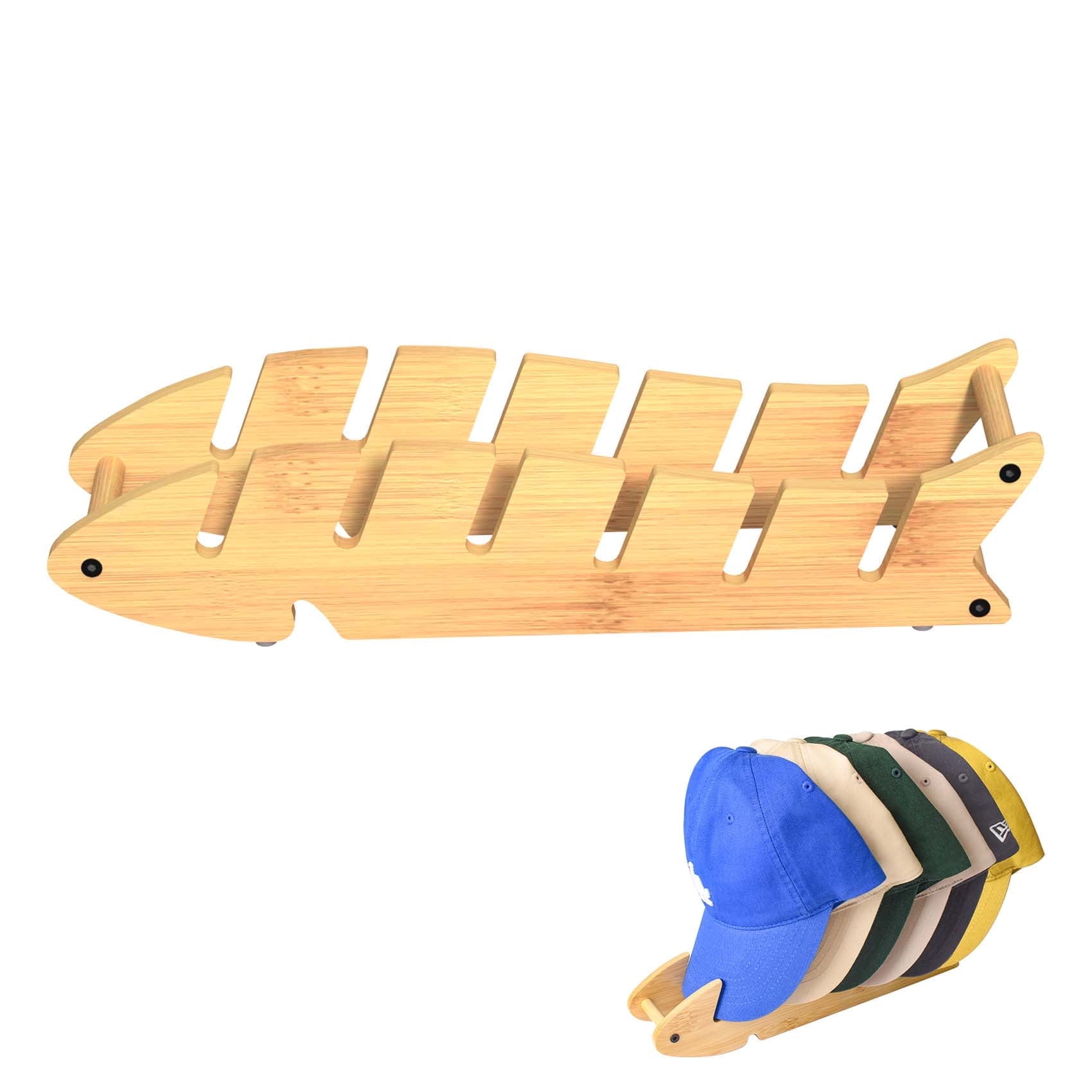 6-Hat Bamboo Organizer, Space-Saving Fishbone Design for Doors/Closets ...