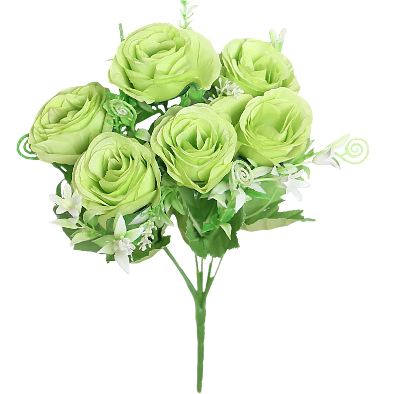 6-Head Artificial Rose Bouquet, Green Cloth Flower Stem for Wedding ...