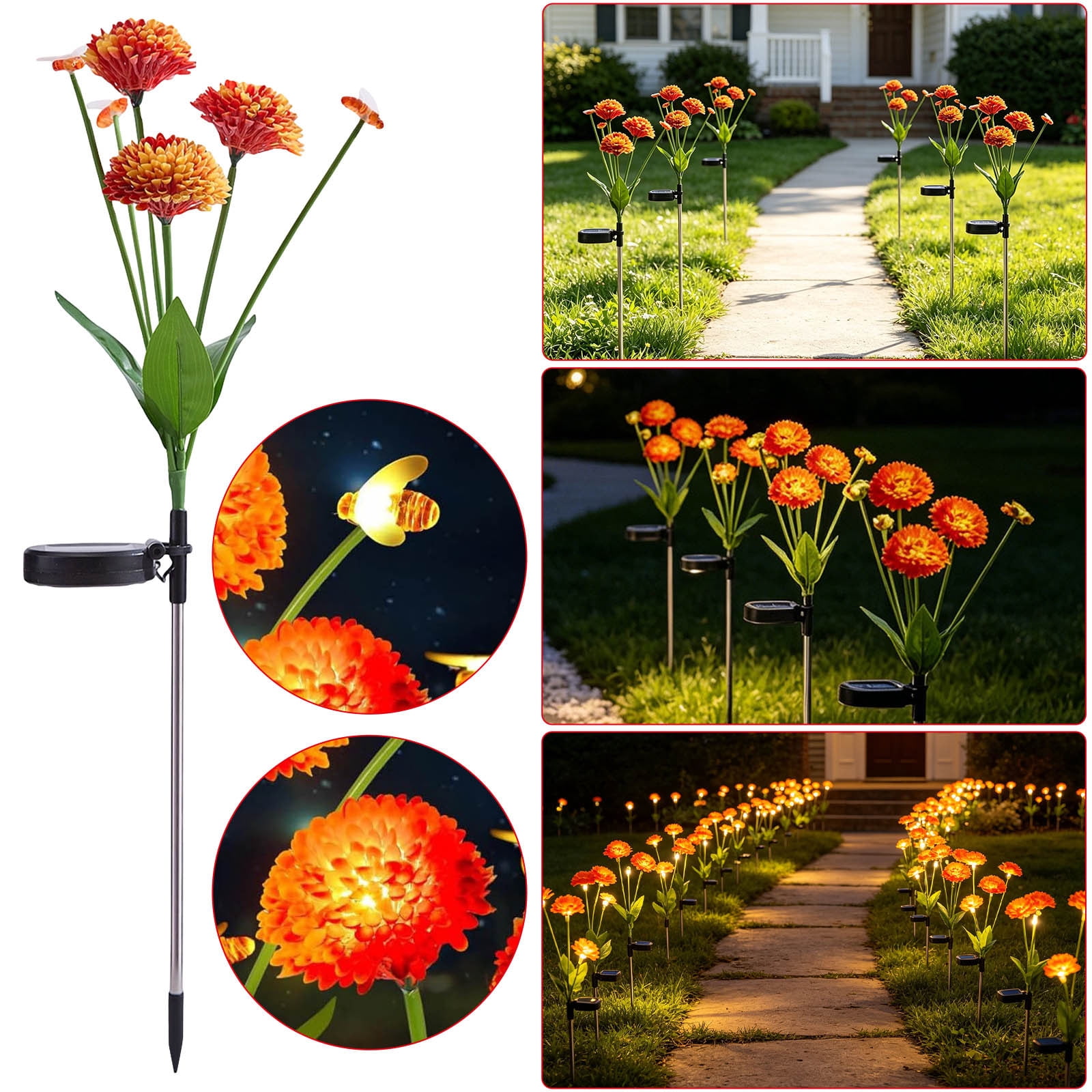 6-Head Bee & Solar Ground Stake Light, Auto Solar Power Supply, Fully ...