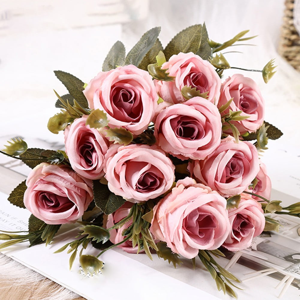 6 Heads Artificial Roses Home Wedding Party Rose Bouquet Decoration ...