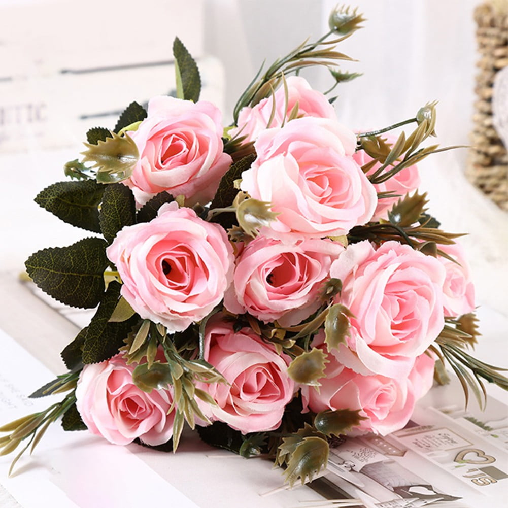 6 Heads Artificial Roses Home Wedding Party Rose Bouquet Decoration ...