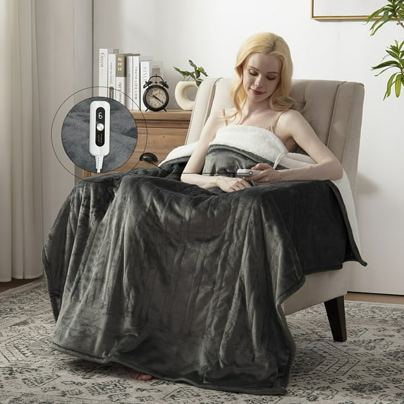 6 Heat Settings Electric Heated Blanket, 250GSM Flannel, 1-10H Auto Off ...
