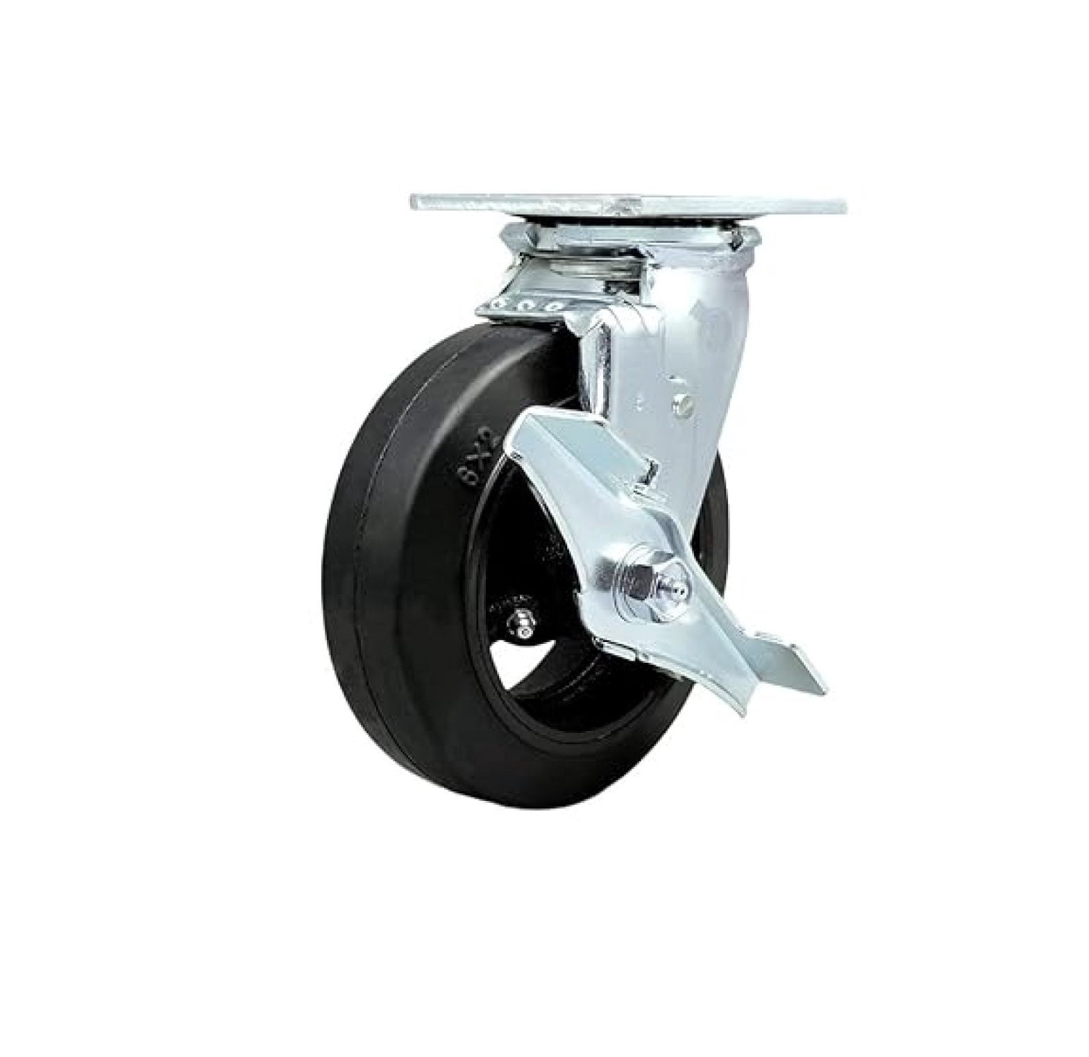 6" Heavy Duty Swivel Caster with Rubber on Metal Wheel and Brake - 450 ...