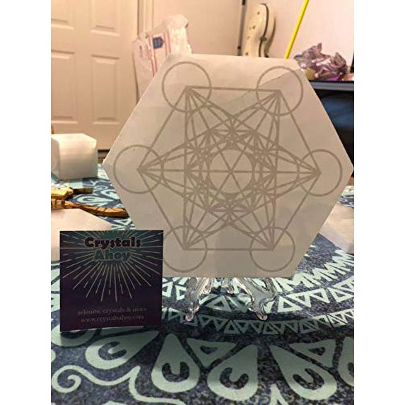 6" Hexagon Selenite Charging Plate, Metatrons Cube Grid, E1017, Sacred ...