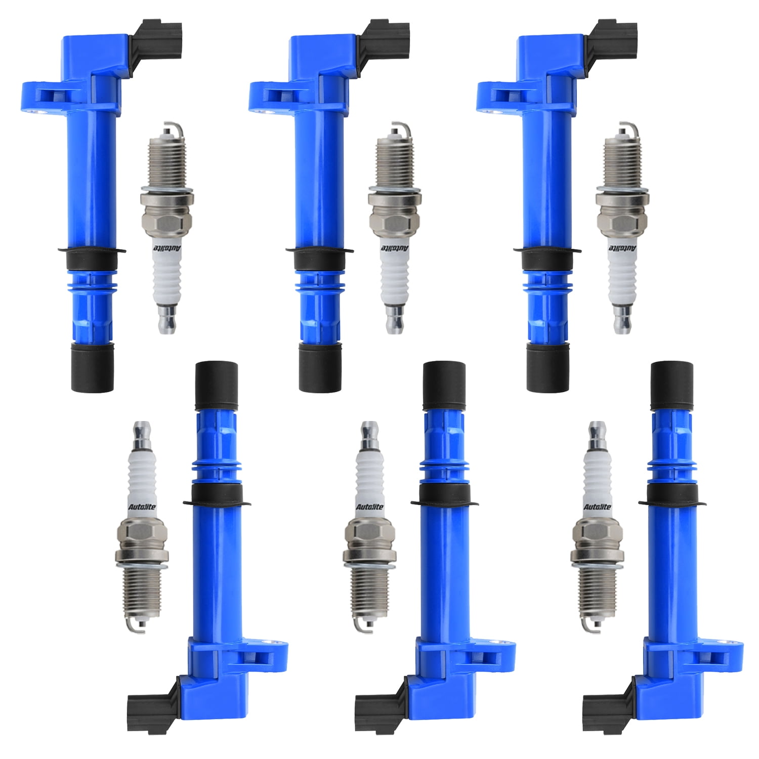 6 High Performance Ignition Coils and 6 Autolite Spark Plug Compatible ...