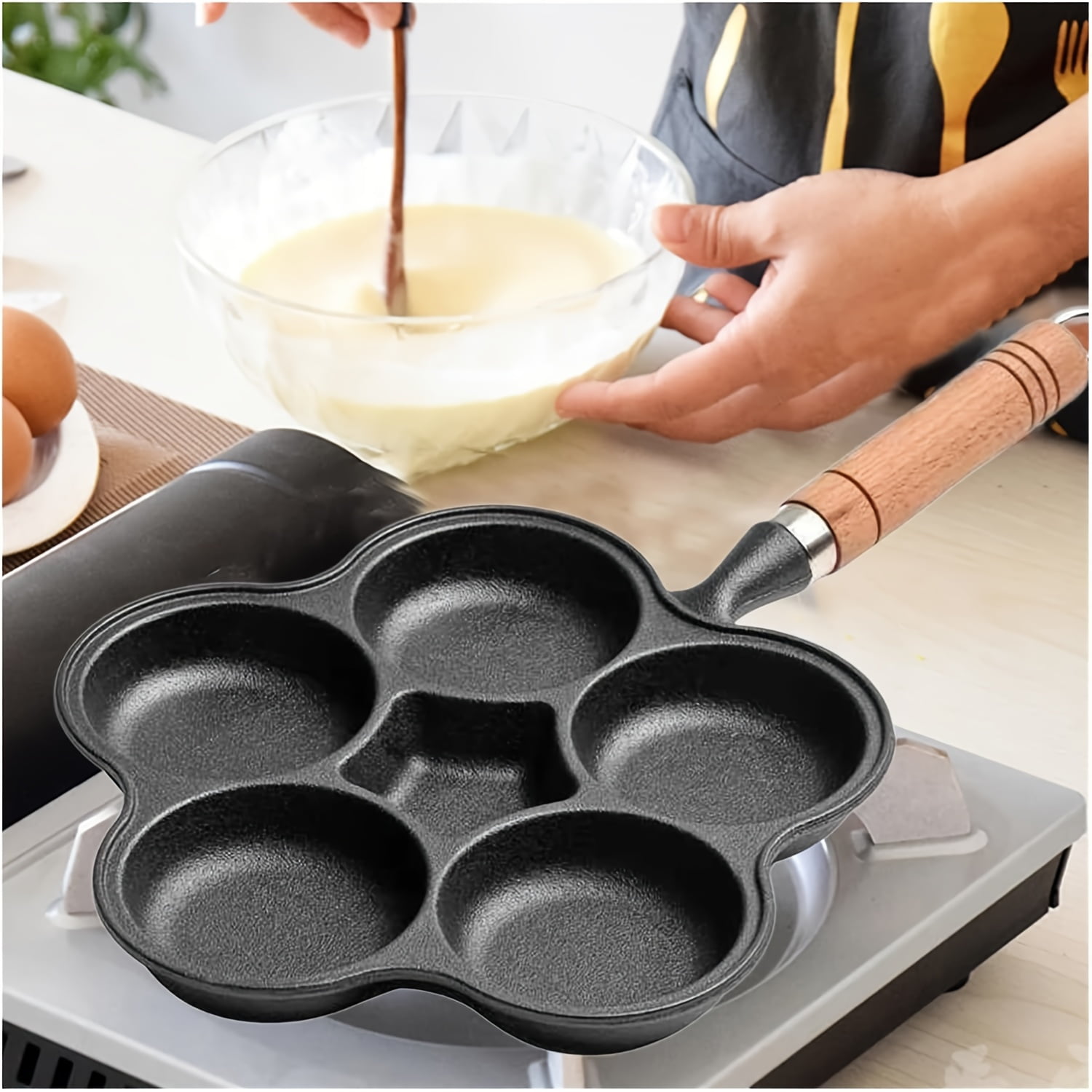 6-Hole Cast Iron Divided Frying Pan with Nonstick Surface - Heavy Duty ...