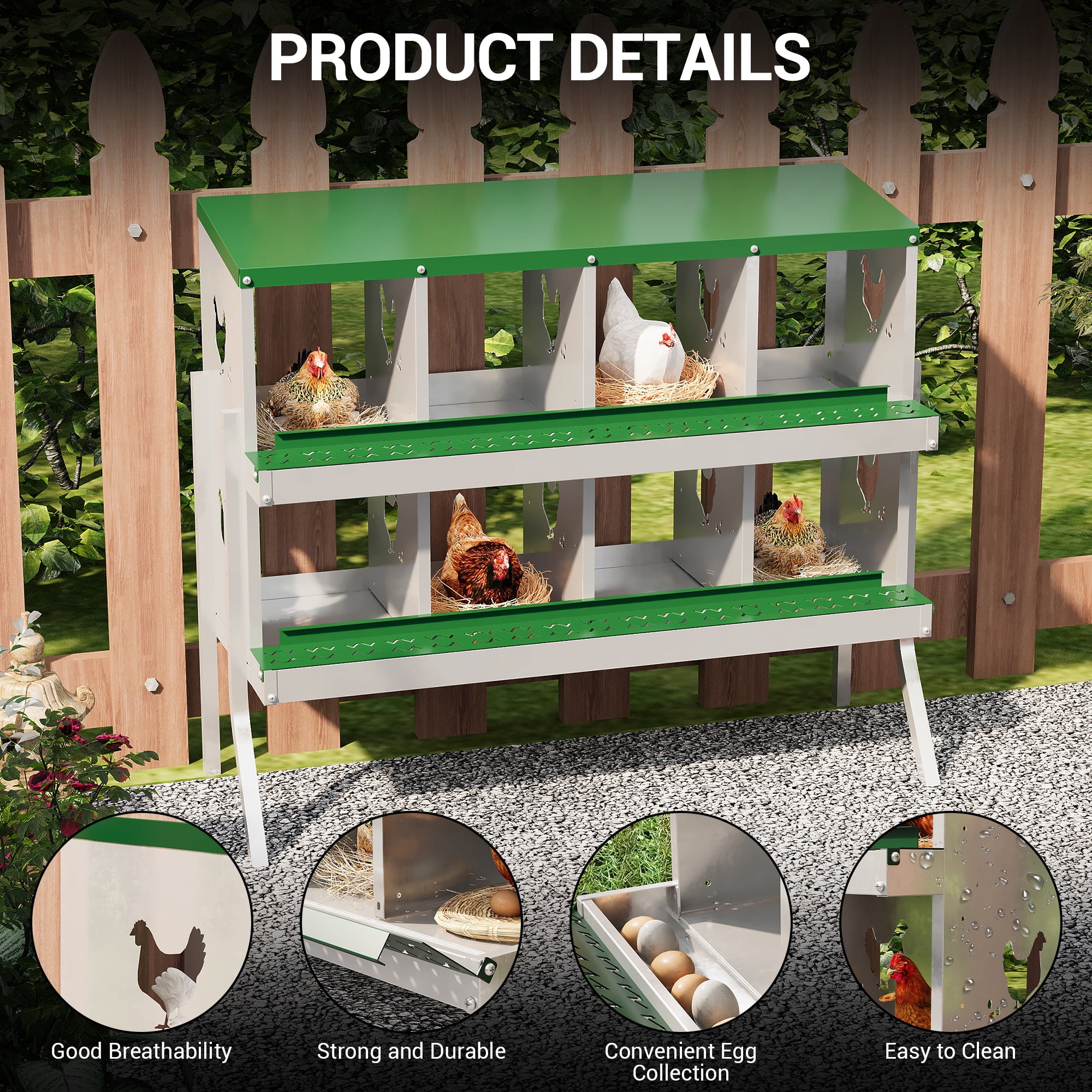 6 Hole Chicken Nesting Box - Galvanized Steel Roll Out Egg Collection ...