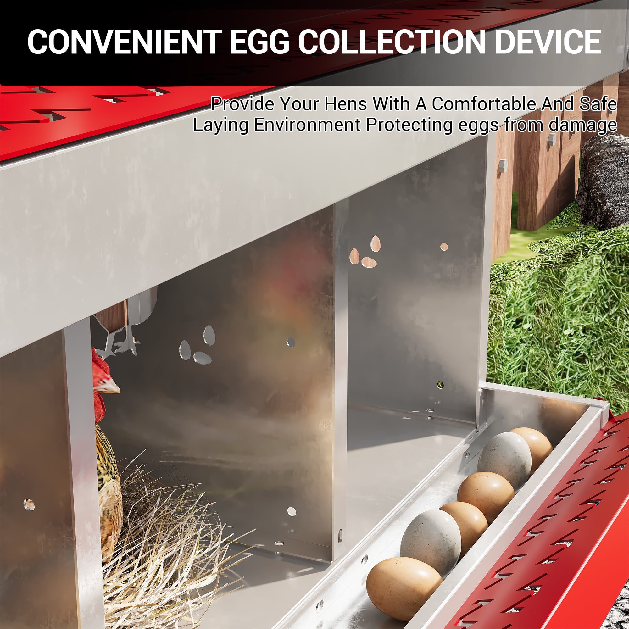 6 Hole Chicken Nesting Box - Galvanized Steel Roll Out Egg Collection ...