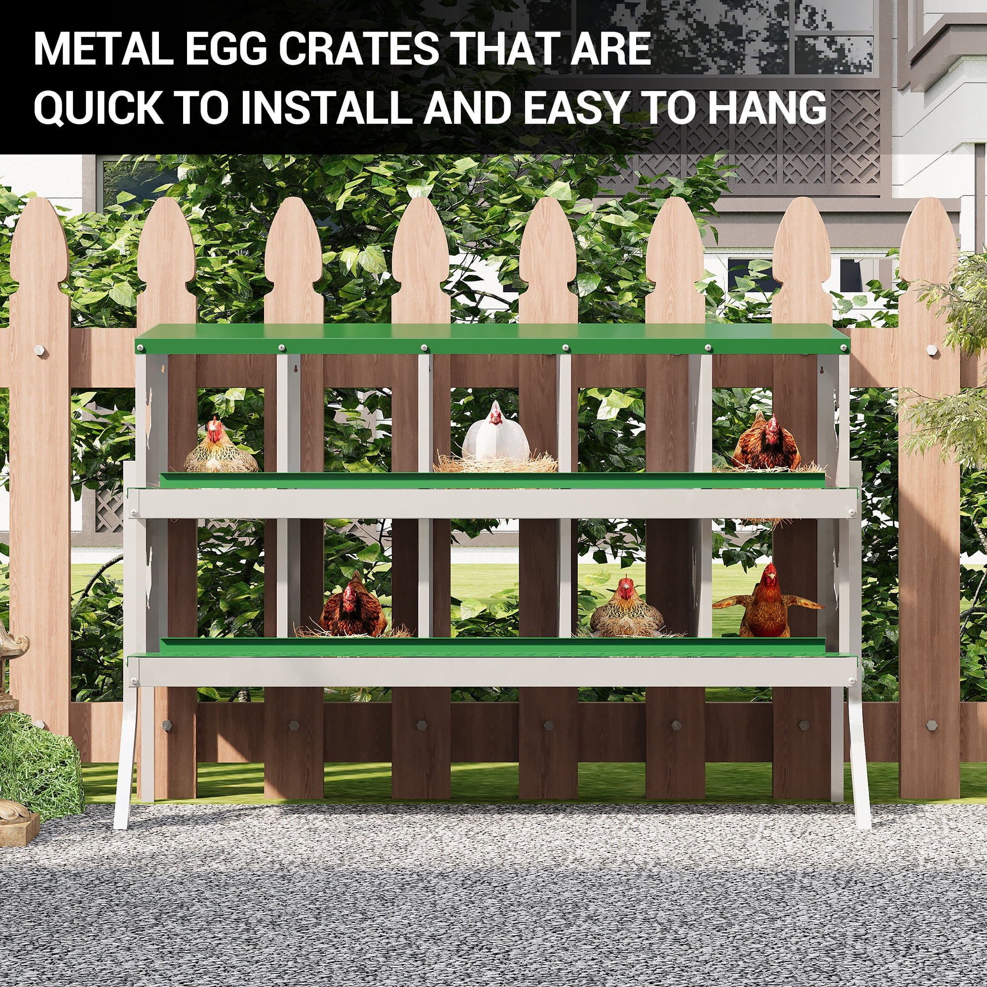 6 Hole Chicken Nesting Box - Galvanized Steel Roll Out Egg Collection ...