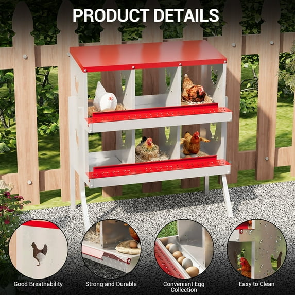 6 Hole Chicken Nesting Box - Galvanized Steel Roll Out Egg Collection ...