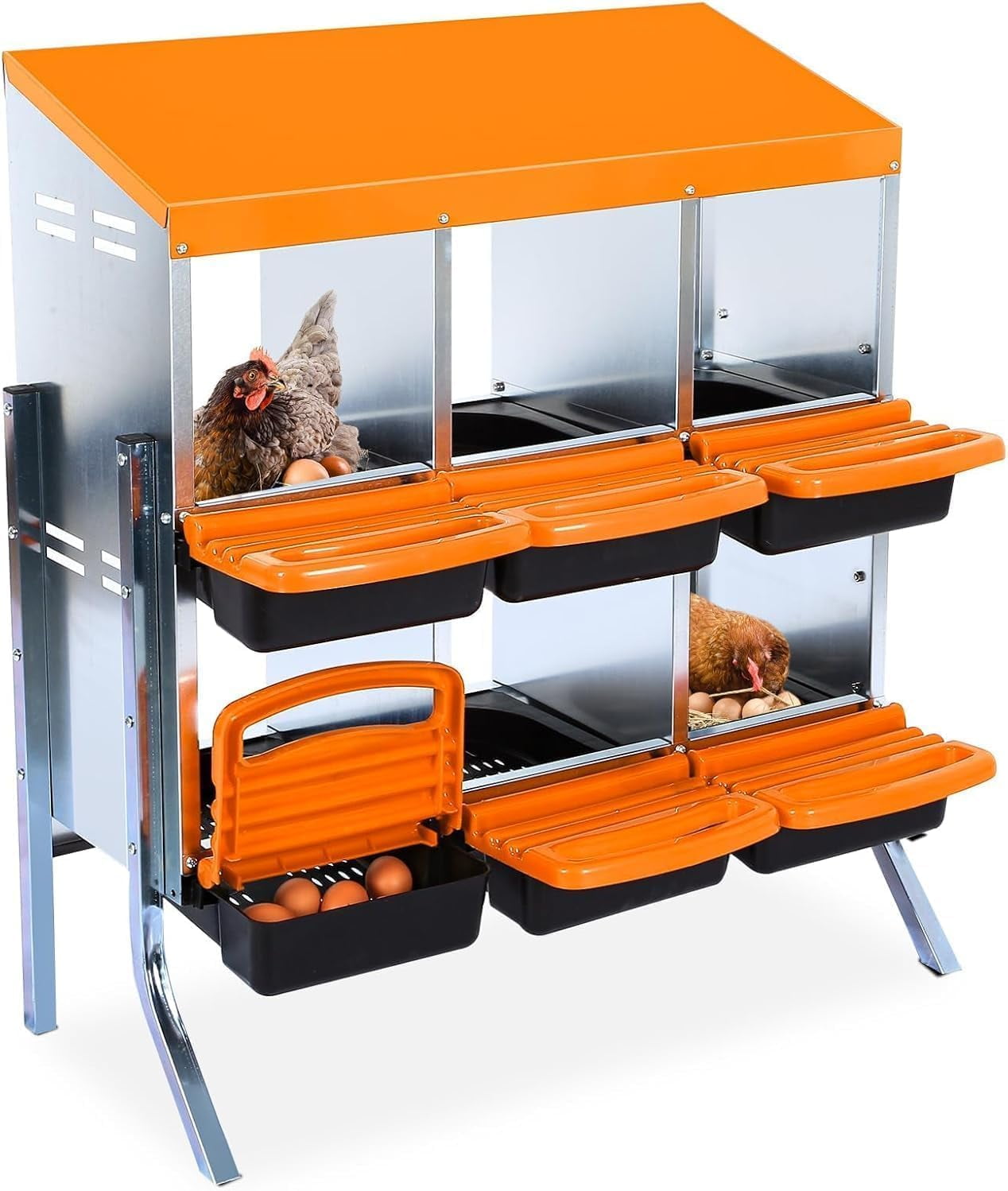 6-Hole Chicken Nesting Box with Removable Lid, Metal Chicken Coops with ...